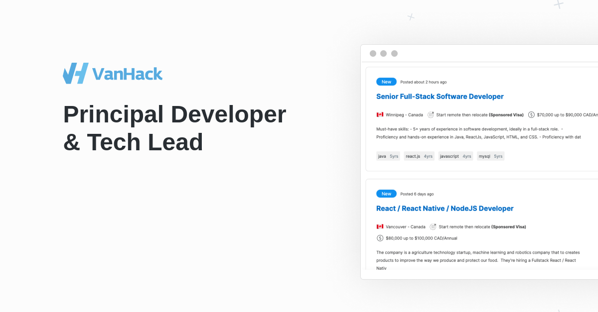Principal Developer Tech Lead Vanhack